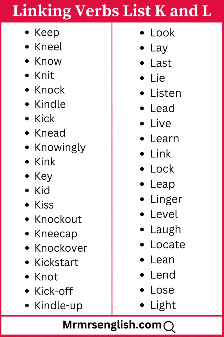 Linking Verbs List A to Z | 500 Linking Verbs in English - MR MRS ENGLISH