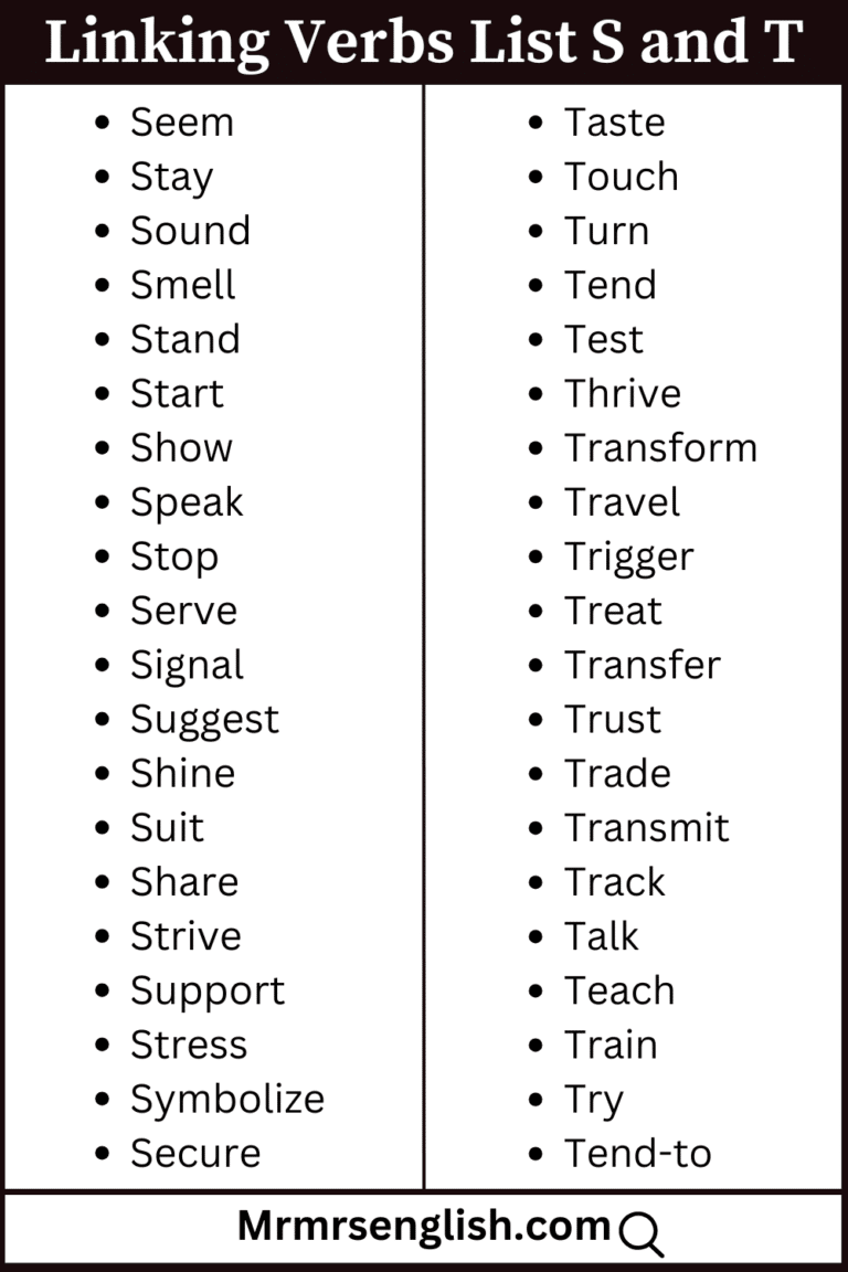 Linking Verbs List A to Z | 500 Linking Verbs in English - MR MRS ENGLISH