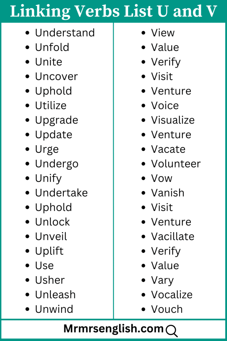 Linking Verbs List A to Z | 500 Linking Verbs in English - MR MRS ENGLISH