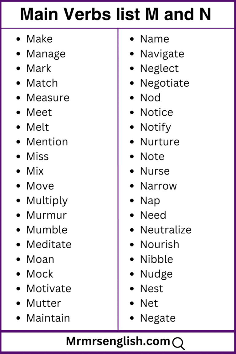 Main Verbs list A to Z in English | List of 500 Main Verbs - MR MRS ENGLISH