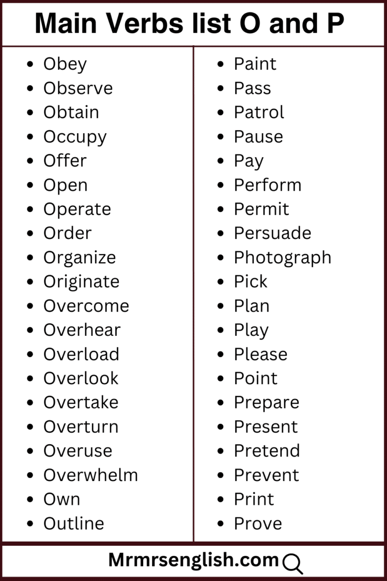 Main Verbs list A to Z in English | List of 500 Main Verbs - MR MRS ENGLISH