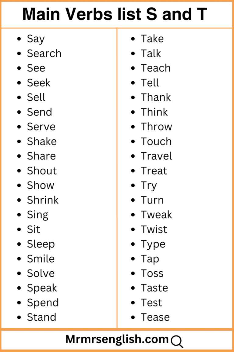 Main Verbs list A to Z in English | List of 500 Main Verbs - MR MRS ENGLISH