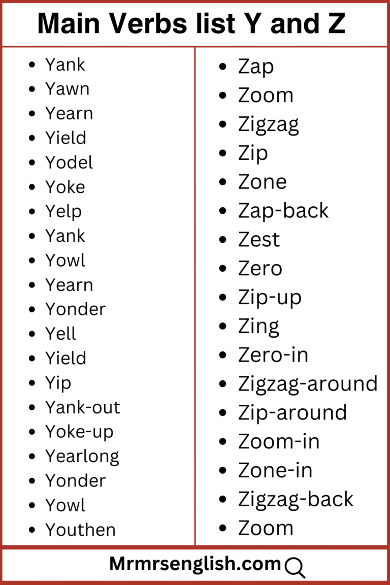 Main Verbs list A to Z in English | List of 500 Main Verbs - MR MRS ENGLISH
