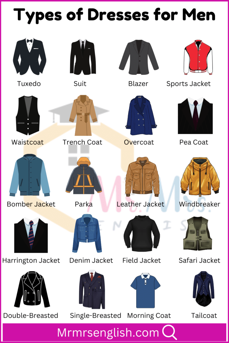 Types of Dresses for Men in English and Pictures - MR MRS ENGLISH