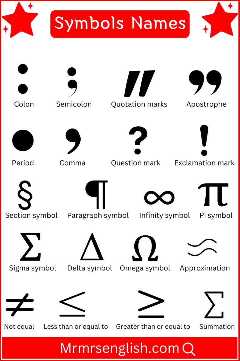 Symbols Names and their Uses in English with Pictures - MR MRS ENGLISH