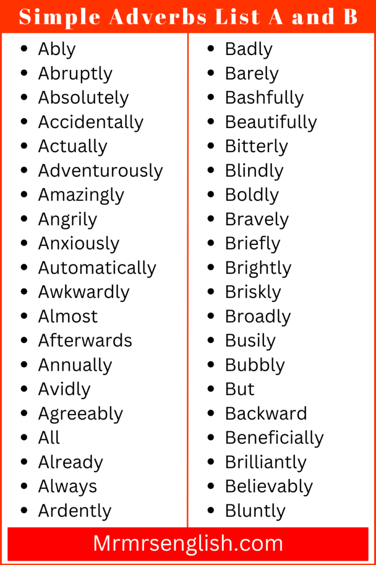 Simple Adverbs List A to Z in English and their Pictures - MR MRS ENGLISH