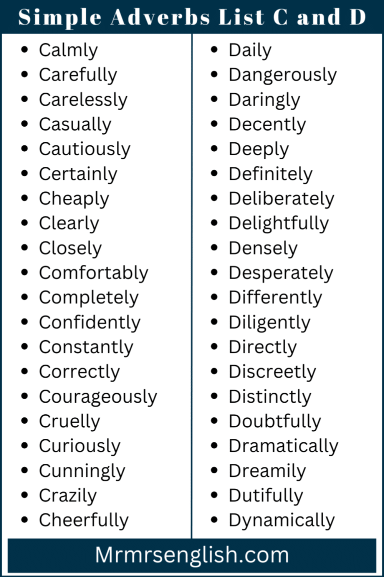 Simple Adverbs List A to Z in English and their Pictures - MR MRS ENGLISH