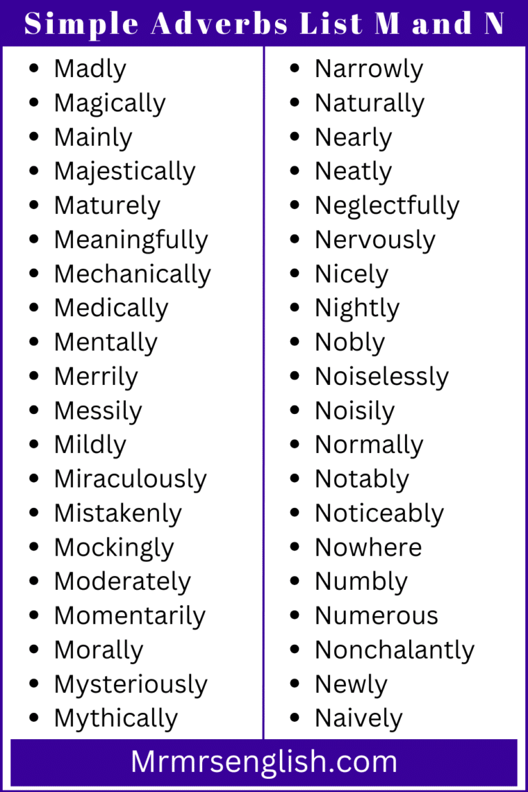 Simple Adverbs List A to Z in English and their Pictures - MR MRS ENGLISH