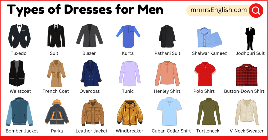 Types of Dresses for Men in English and Pictures - MR MRS ENGLISH