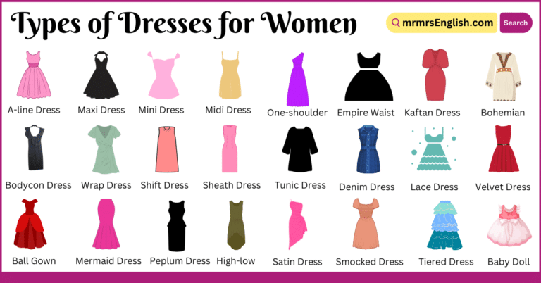 Types of Dresses for Women in English and Pictures - MR MRS ENGLISH