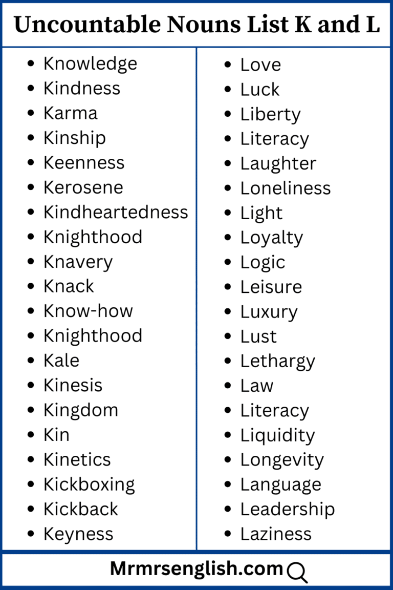 Uncountable Nouns List from A to Z in English with Pictures - MR MRS ...
