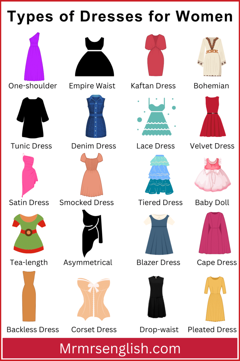 Types of Dresses for Women in English and Pictures - MR MRS ENGLISH