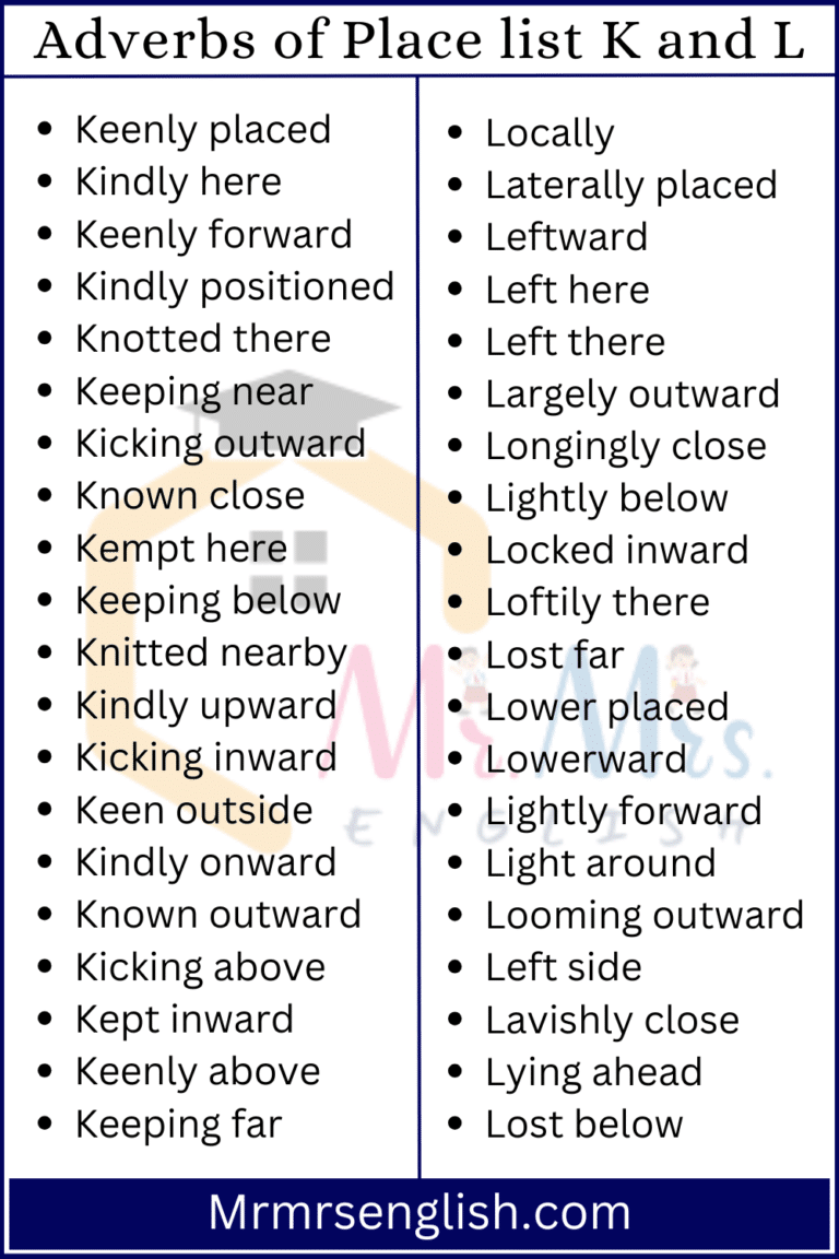 Adverbs of Place list A to Z | 500 Adverbs of Place in English - MR MRS ...