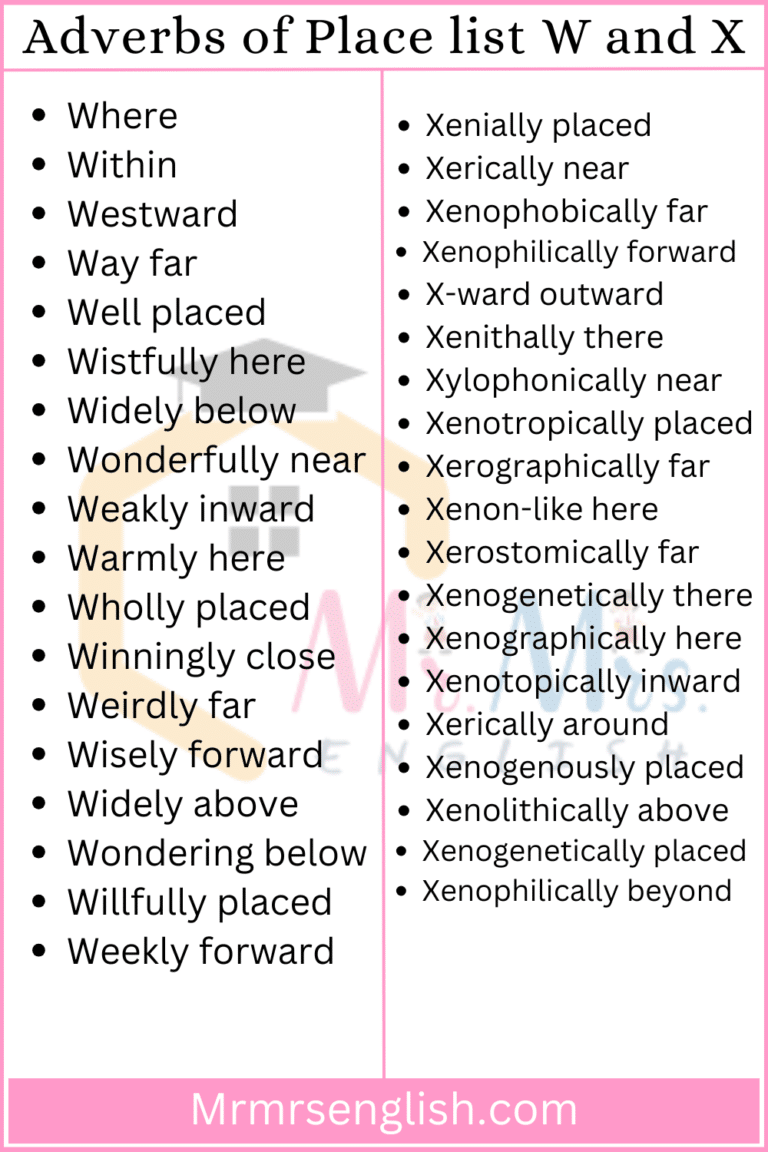 Adverbs of Place list A to Z | 500 Adverbs of Place in English - MR MRS ...
