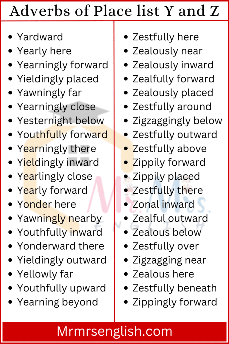 Adverbs of Place list A to Z | 500 Adverbs of Place in English - MR MRS ...