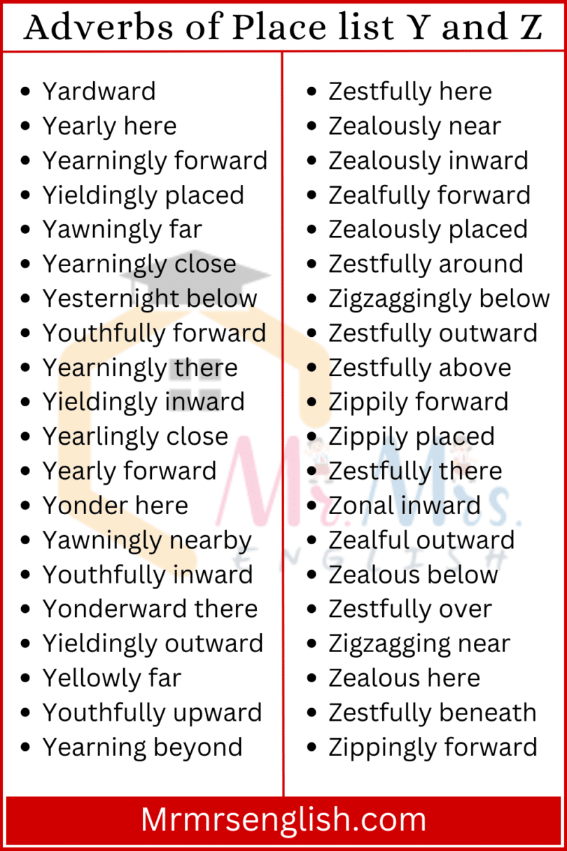 Adverbs of Place list A to Z | 500 Adverbs of Place in English - MR MRS ...