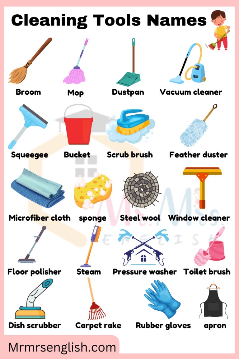 Cleaning Tools Names in English with Their Pictures - MR MRS ENGLISH