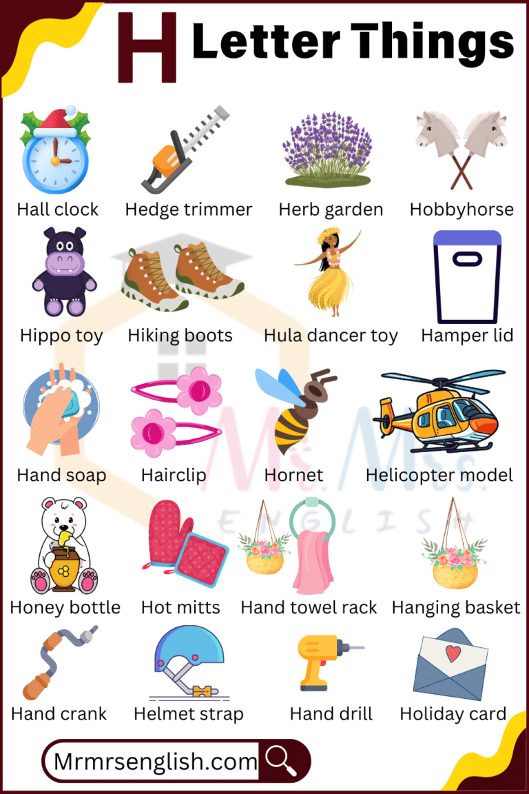 H Letter things names in English for Kids and Pictures - MR MRS ENGLISH