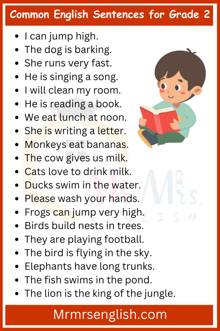 120 English Sentences for Grade 2 with Pictures - MR MRS ENGLISH