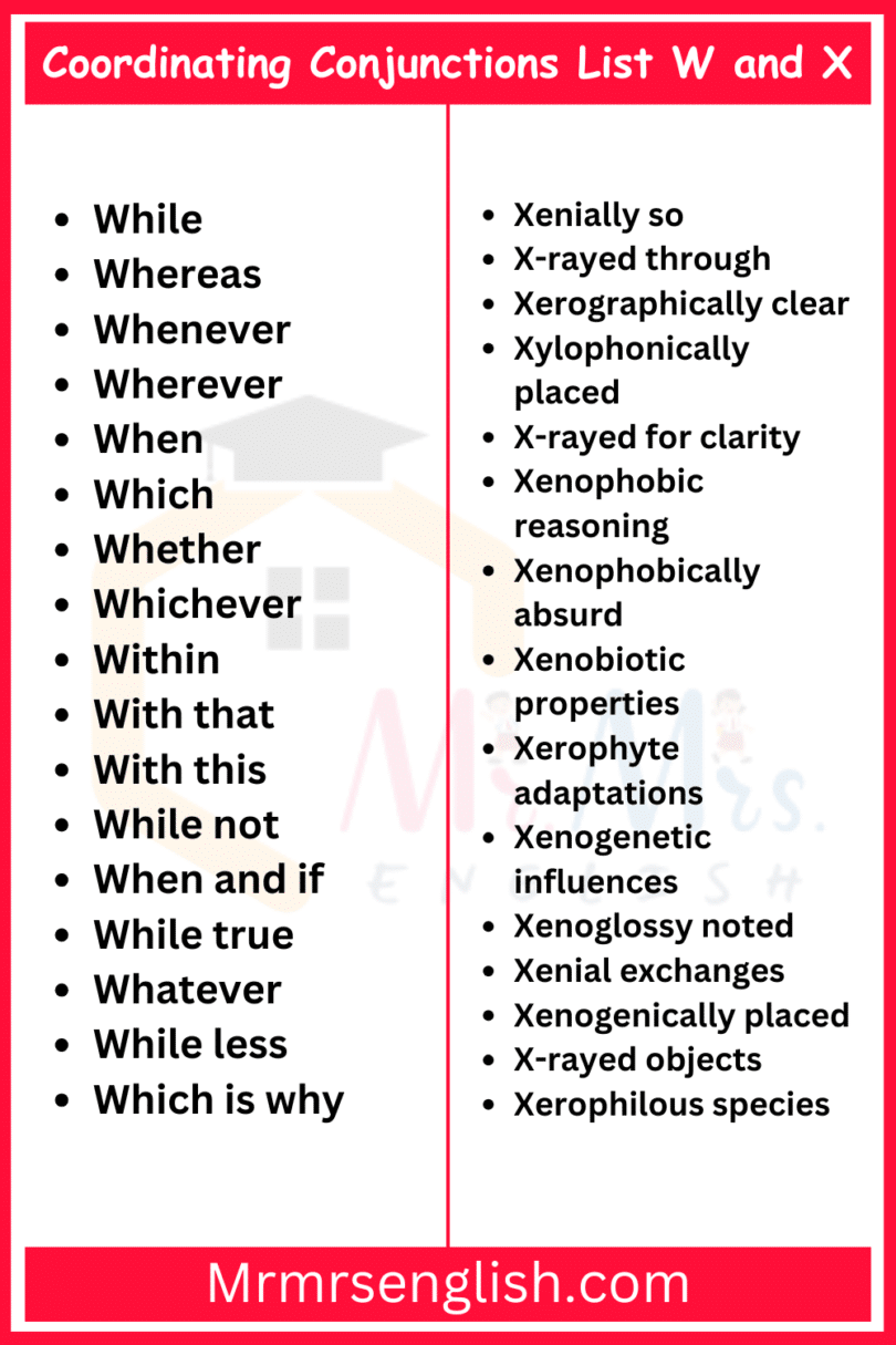500 Coordinating Conjunctions List from A to Z in English - MR MRS ENGLISH