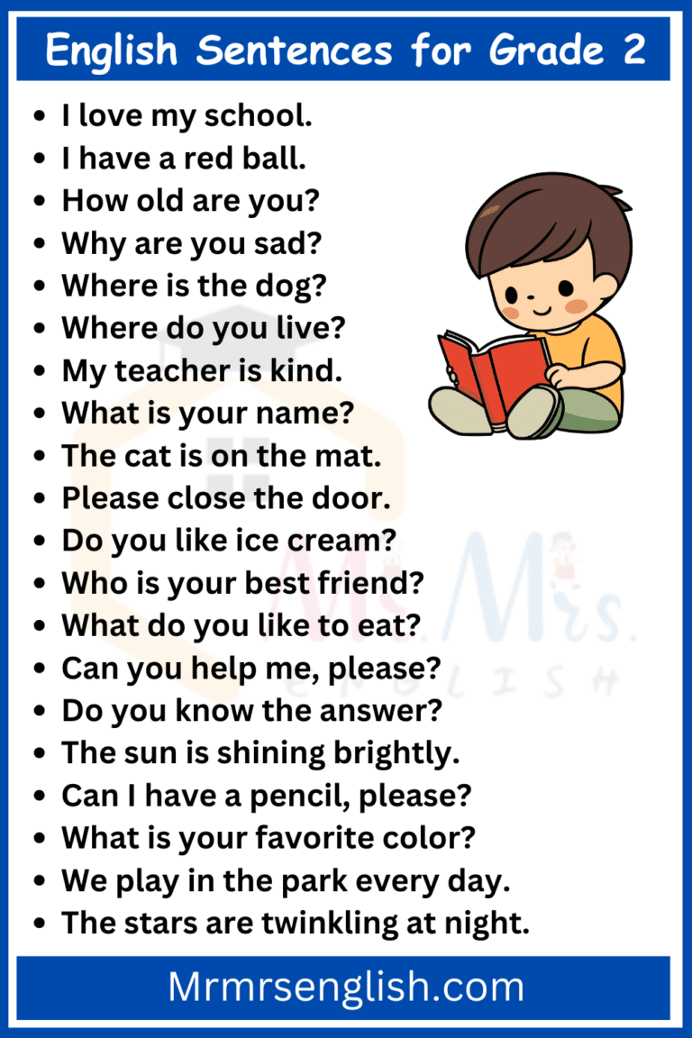 120 English Sentences for Grade 2 with Pictures - MR MRS ENGLISH