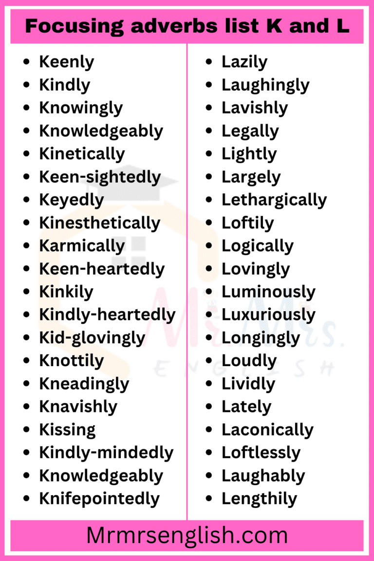 500 Focusing adverbs list from A to Z in English - MR MRS ENGLISH