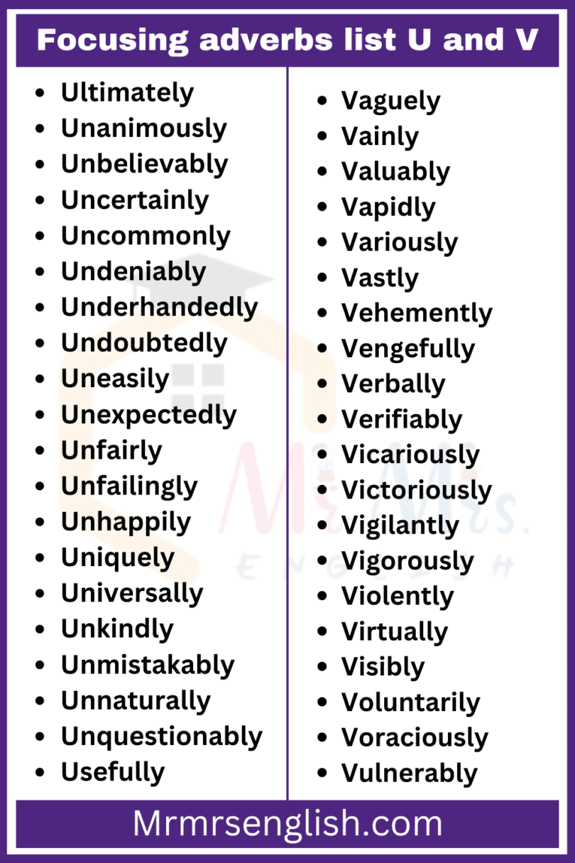 500 Focusing adverbs list from A to Z in English - MR MRS ENGLISH