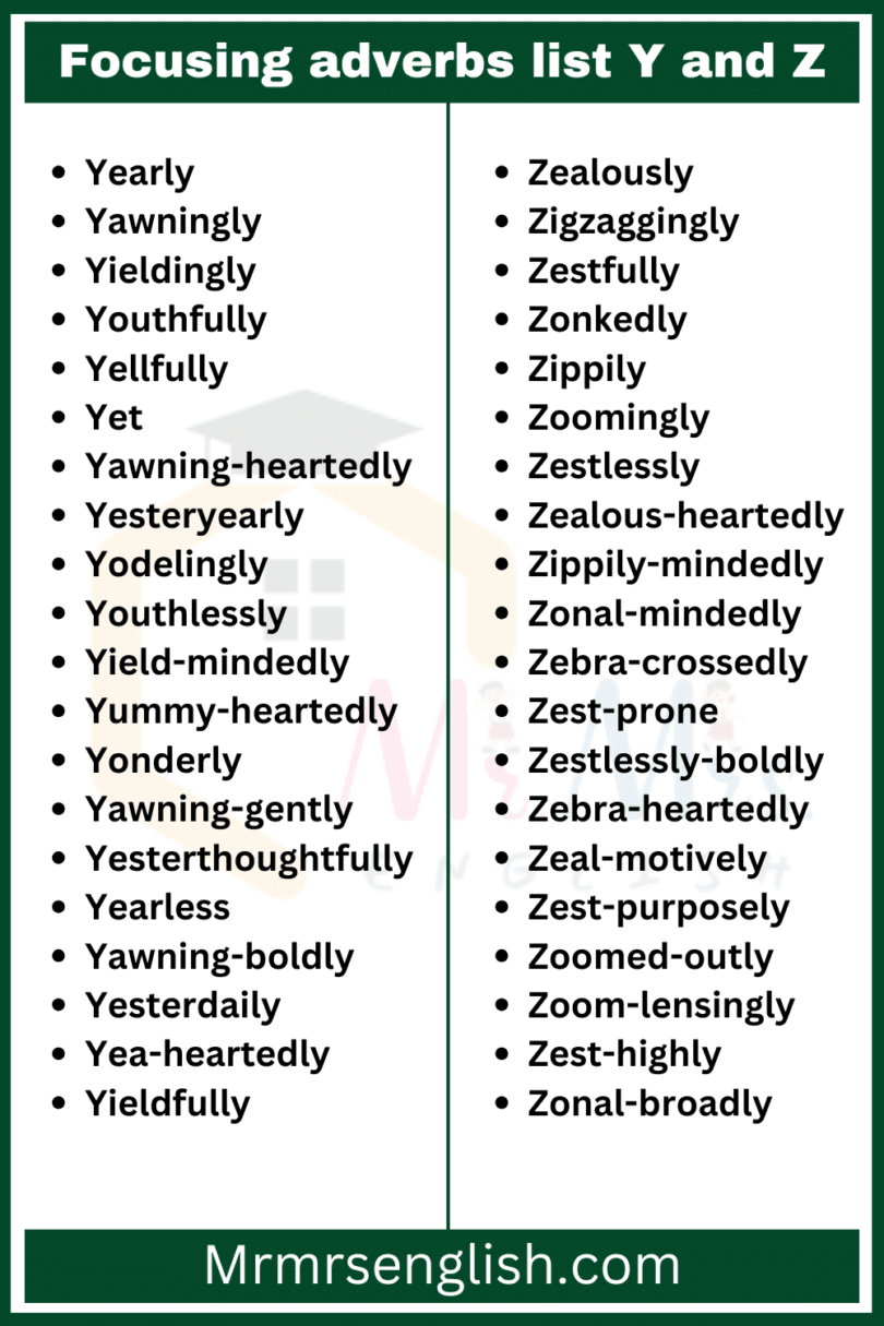 500 Focusing adverbs list from A to Z in English - MR MRS ENGLISH