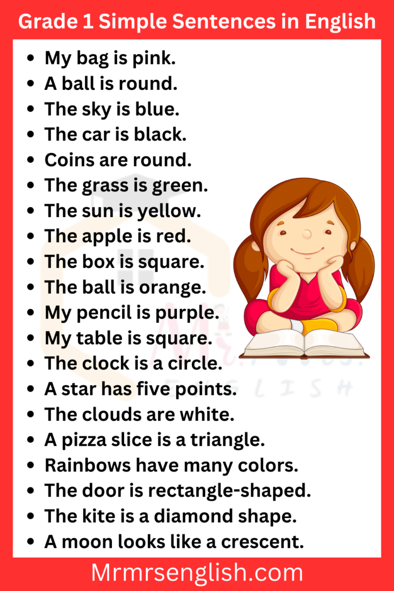 100 English Sentences for Grade 1 with Pictures - MR MRS ENGLISH