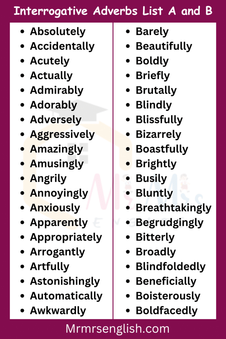500 Interrogative Adverbs List from A to Z in English - MR MRS ENGLISH