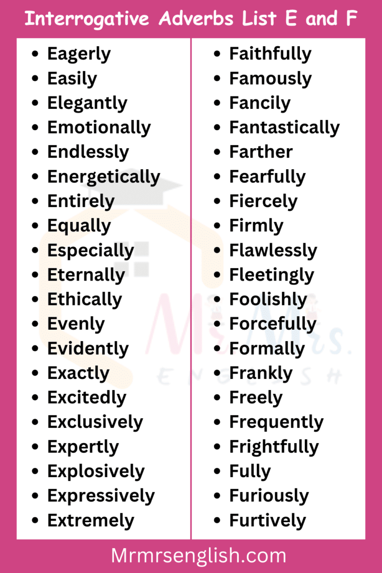 500 Interrogative Adverbs List from A to Z in English - MR MRS ENGLISH