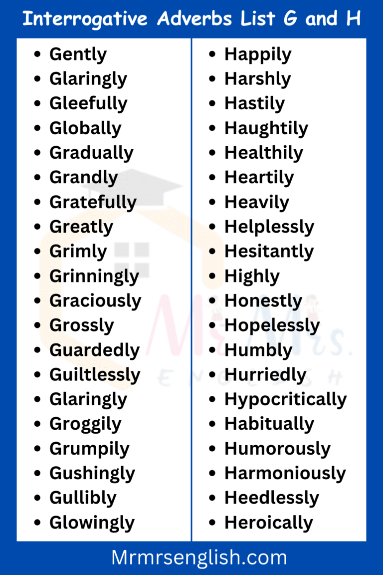 500 Interrogative Adverbs List from A to Z in English - MR MRS ENGLISH