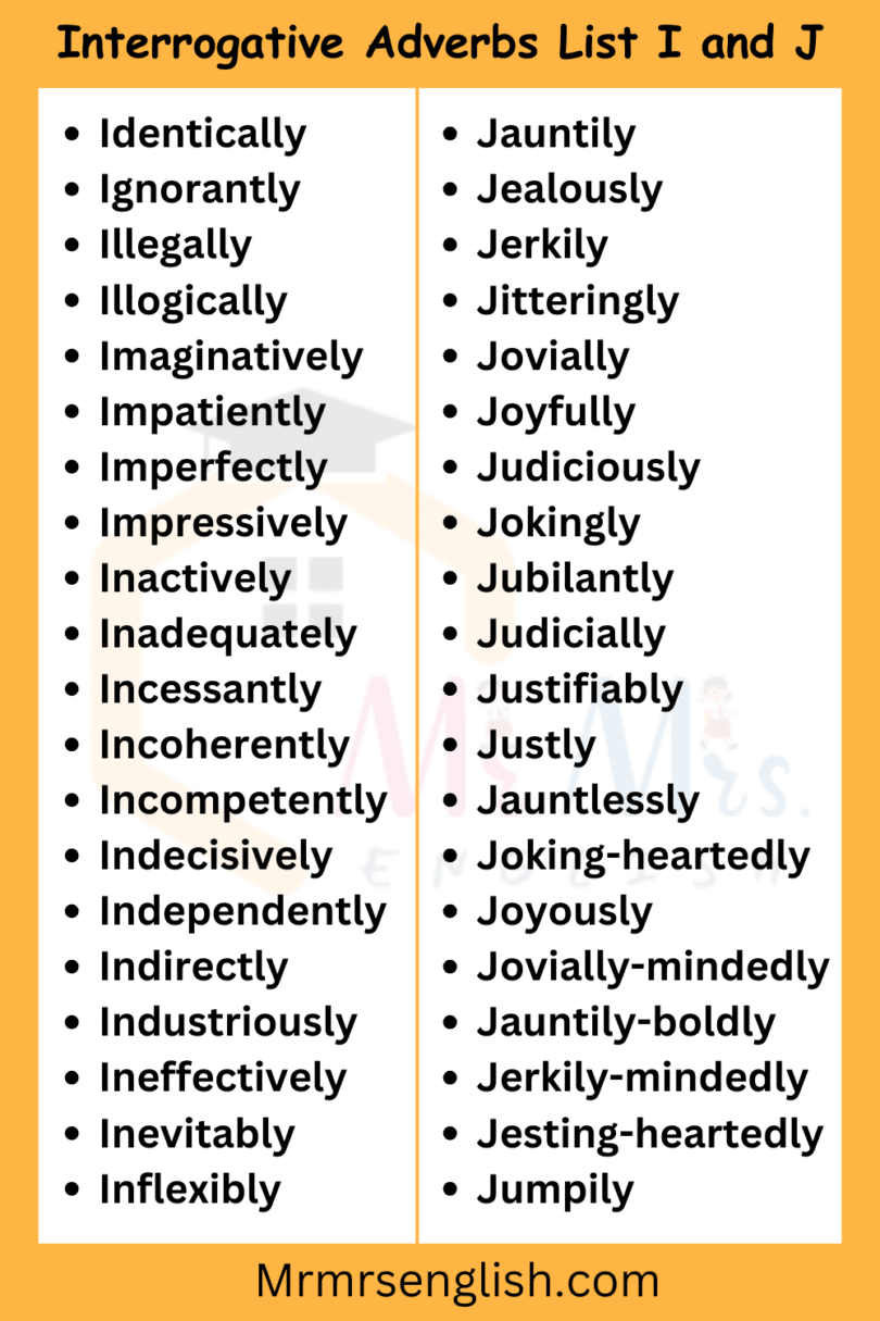 500 Interrogative Adverbs List from A to Z in English - MR MRS ENGLISH