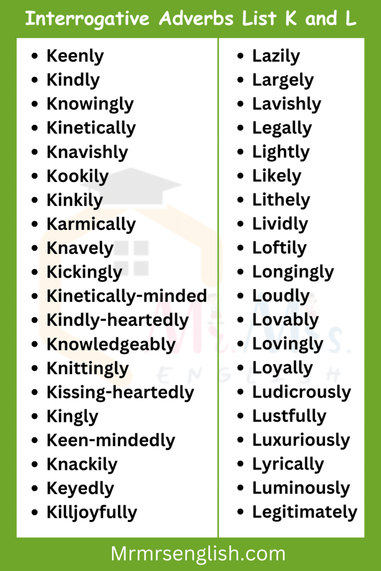 500 Interrogative Adverbs List from A to Z in English - MR MRS ENGLISH