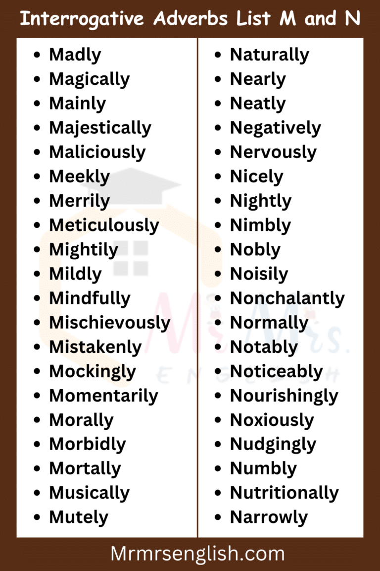 500 Interrogative Adverbs List from A to Z in English - MR MRS ENGLISH