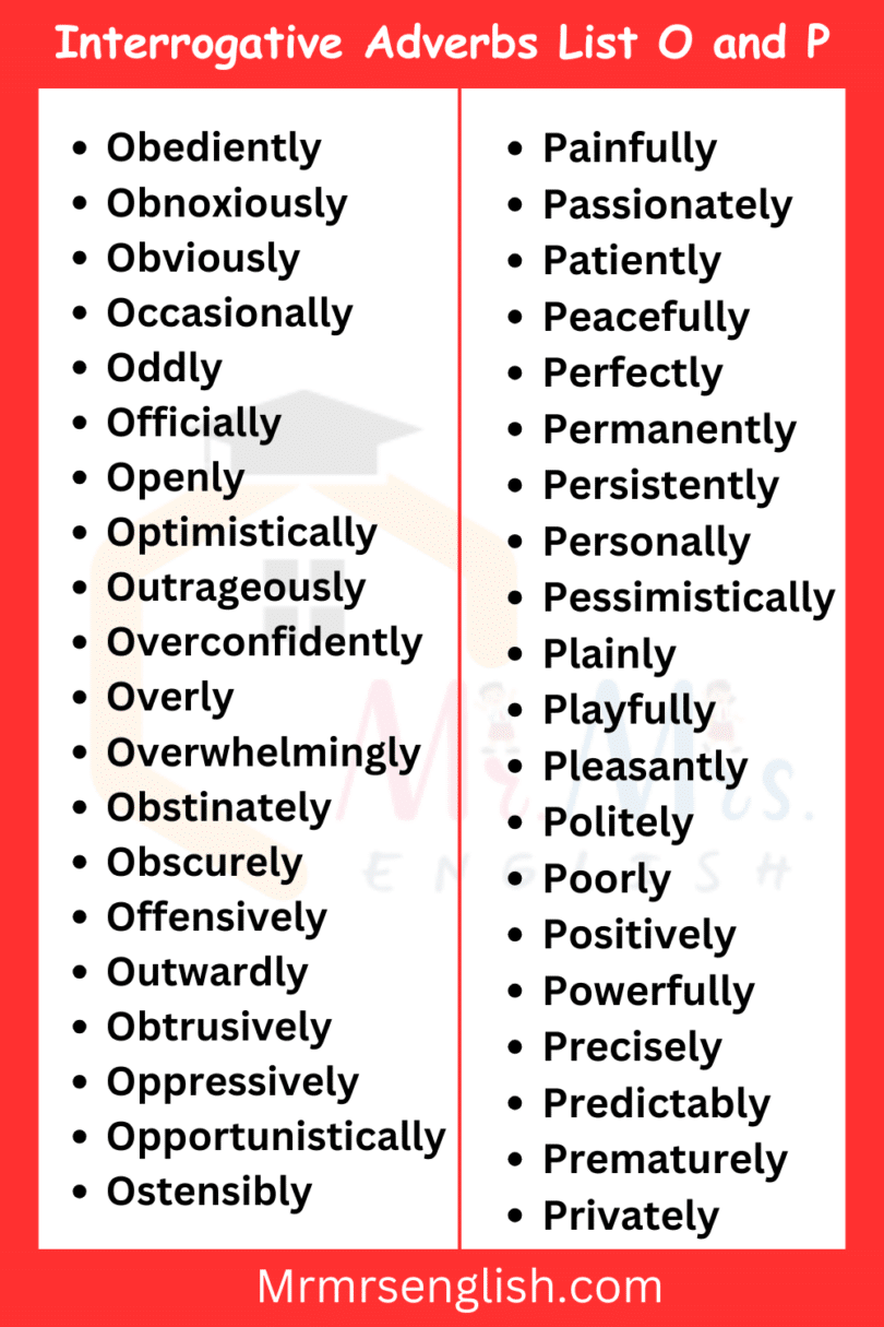 500 Interrogative Adverbs List from A to Z in English - MR MRS ENGLISH