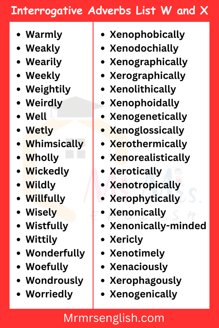 500 Interrogative Adverbs List from A to Z in English - MR MRS ENGLISH