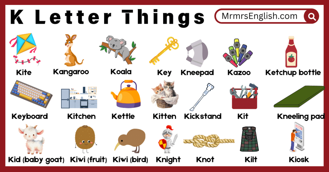K letter Things Pictures and Names in English for kids - MR MRS ENGLISH
