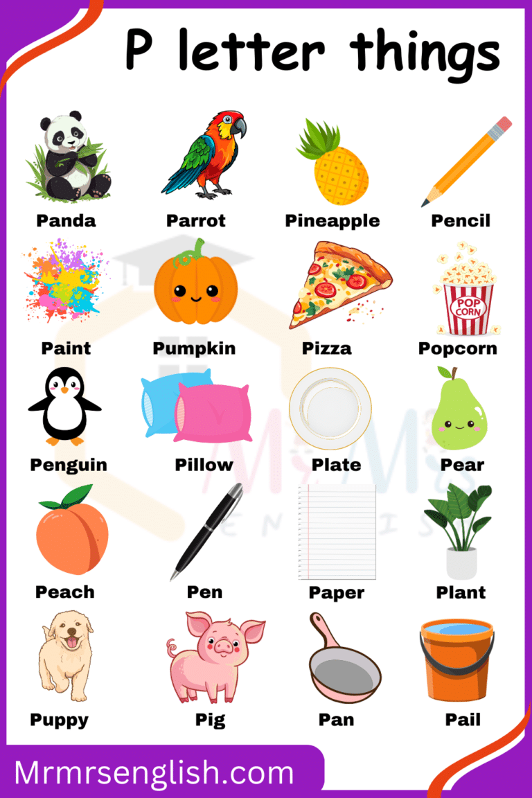 P letter things Names for Kids with Their Pictures - MR MRS ENGLISH