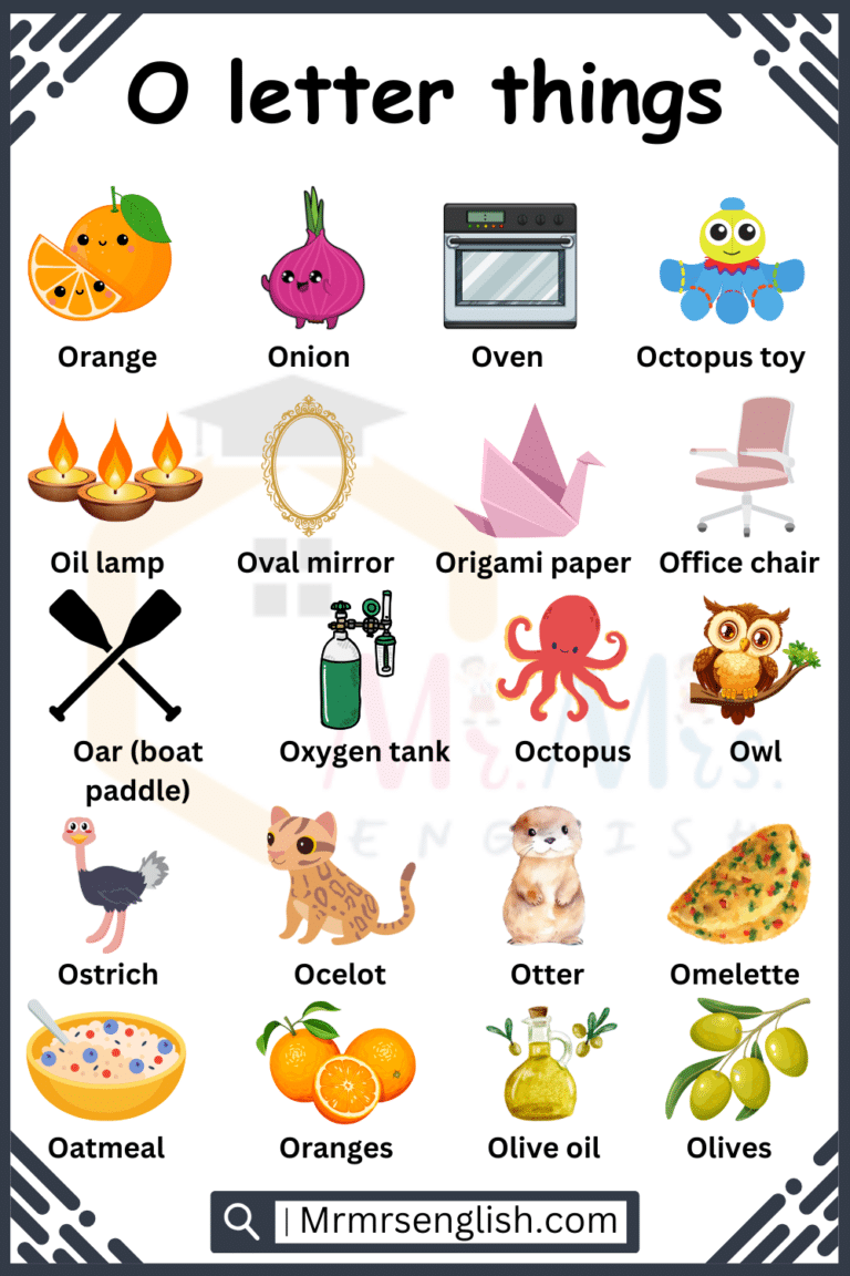 O letter things and Their Pictures for kids - MR MRS ENGLISH