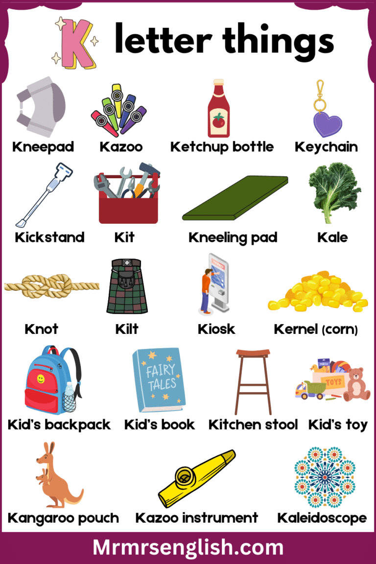 K letter Things Pictures and Names in English for kids - MR MRS ENGLISH