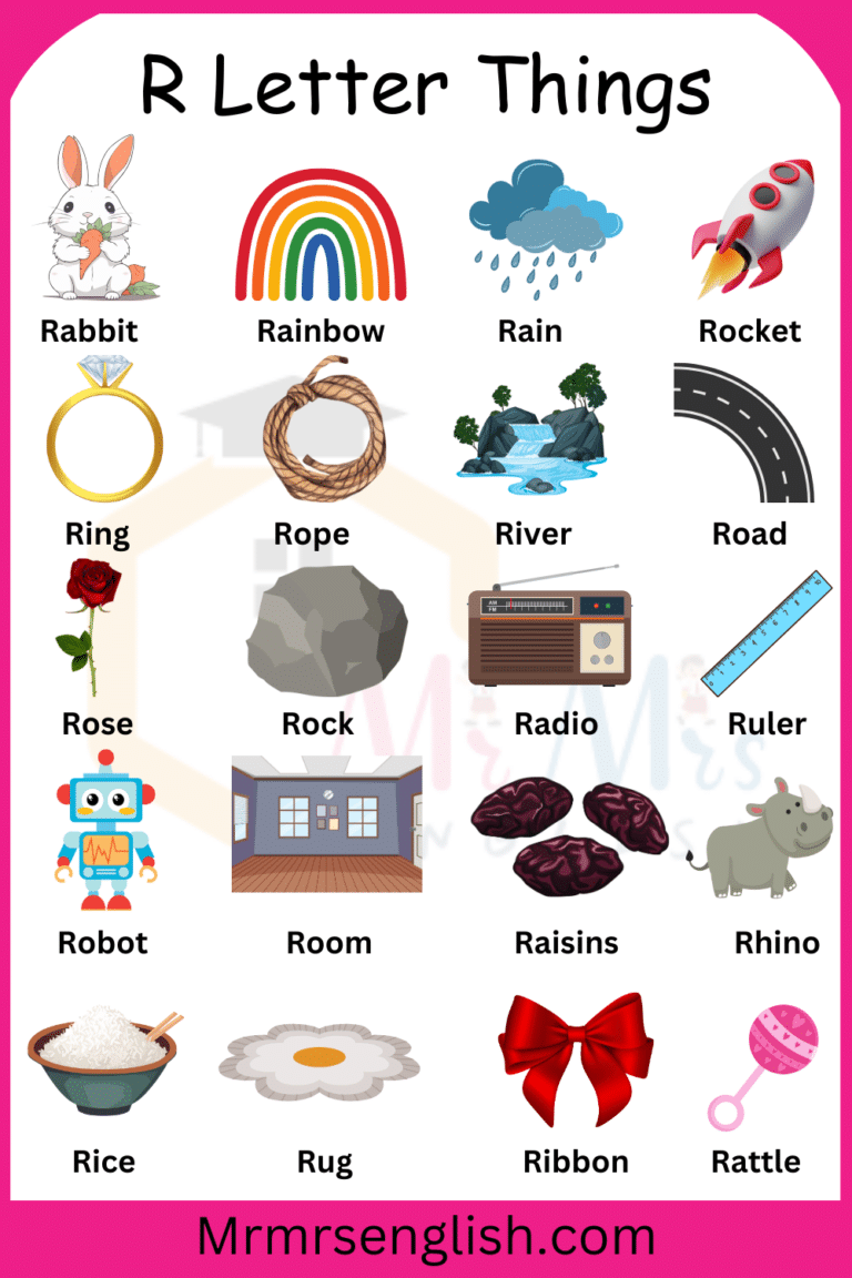 R letter things Names for Kids in English with Pictures - MR MRS ENGLISH