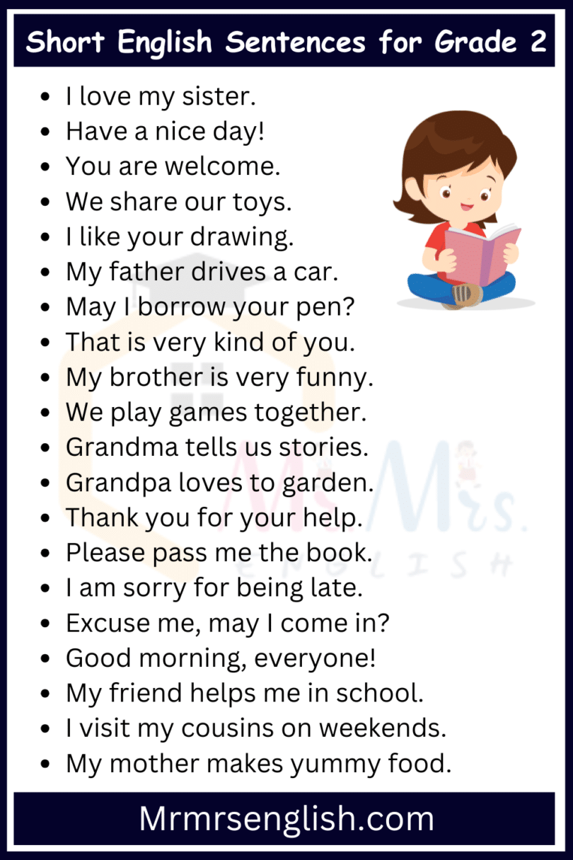 120 English Sentences for Grade 2 with Pictures - MR MRS ENGLISH