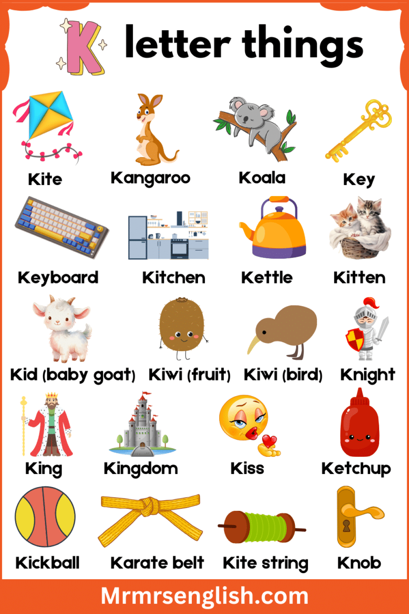 K letter Things Pictures and Names in English for kids - MR MRS ENGLISH