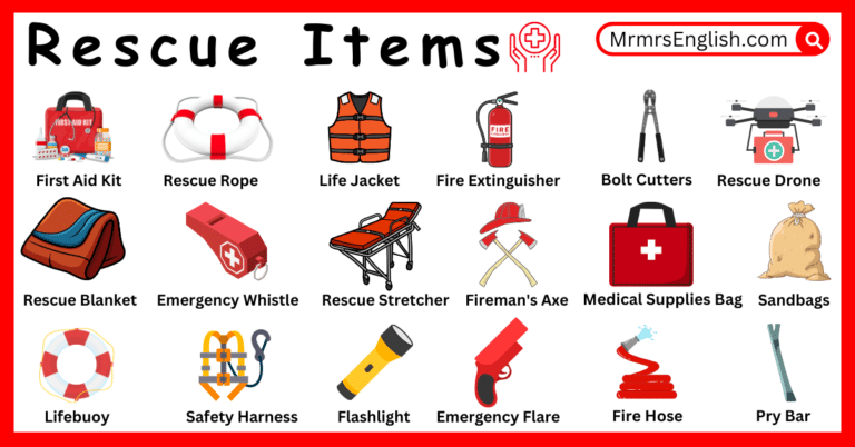 Rescue items names in English and their Pictures - MR MRS ENGLISH