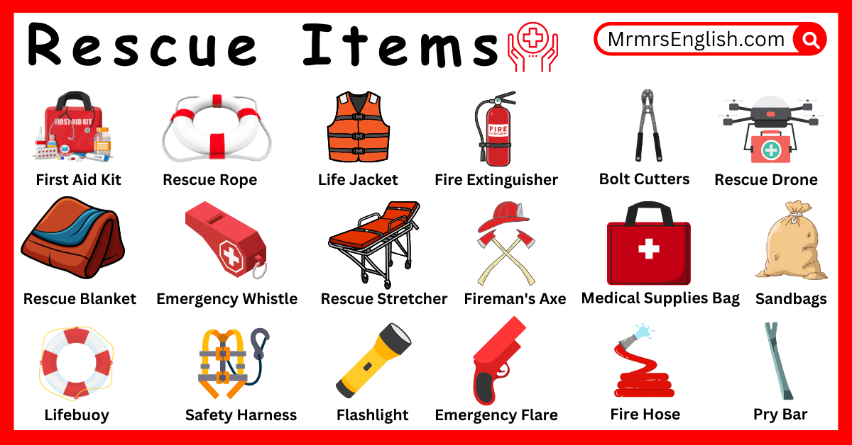 Rescue items names in English and their Pictures - MR MRS ENGLISH