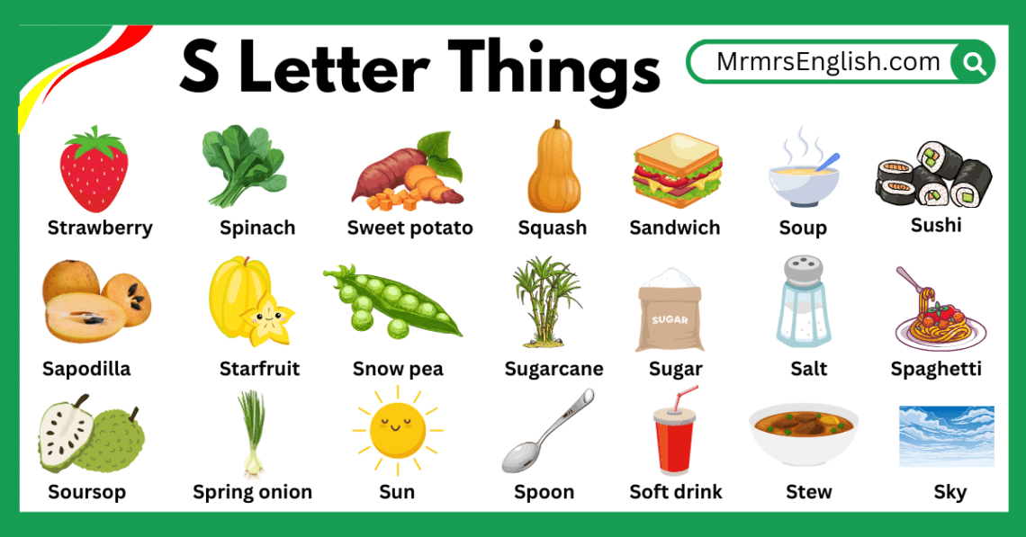 S letter Things Names in English for Kids - MR MRS ENGLISH
