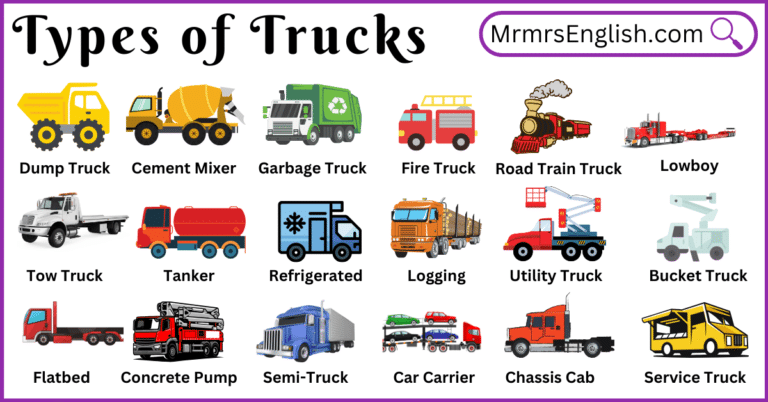 Types of Trucks Names in English with their Pictures - MR MRS ENGLISH