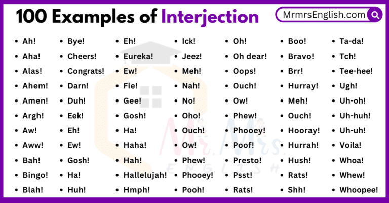 100 Examples of interjection in English and their images - MR MRS ENGLISH