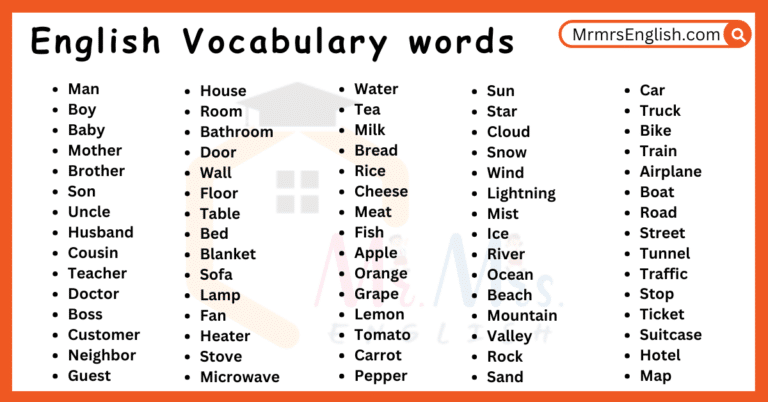 500 English Vocabulary words for daily use with Pictures - MR MRS ENGLISH